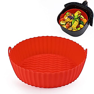 Kinggrand Kitchen 8.5 inch Air Fryer Silicone Liners Food Grade Safety Air Fryer Silicone Pot Reusable for Air Fryer Silicone Baking Tray Over 5QT (Red)