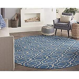 Nourison Jubilant Trellis Blue 8' x Round Area -Rug, Easy -Cleaning, Non Shedding, Bed Room, Living Room, Dining Room, Kitchen (8 Round)