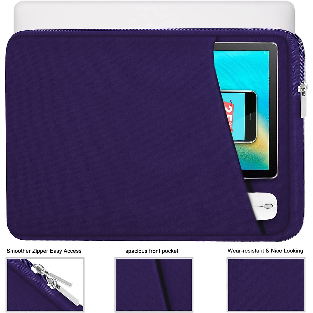 Laptop Sleeve Case 15.6 inch, Shockproof Protective Cover, Handbags Portable Laptop Bag for 15.6 inch HP Dell Asus Lenovo Notebook Computer Case with Front Pocket, Purple