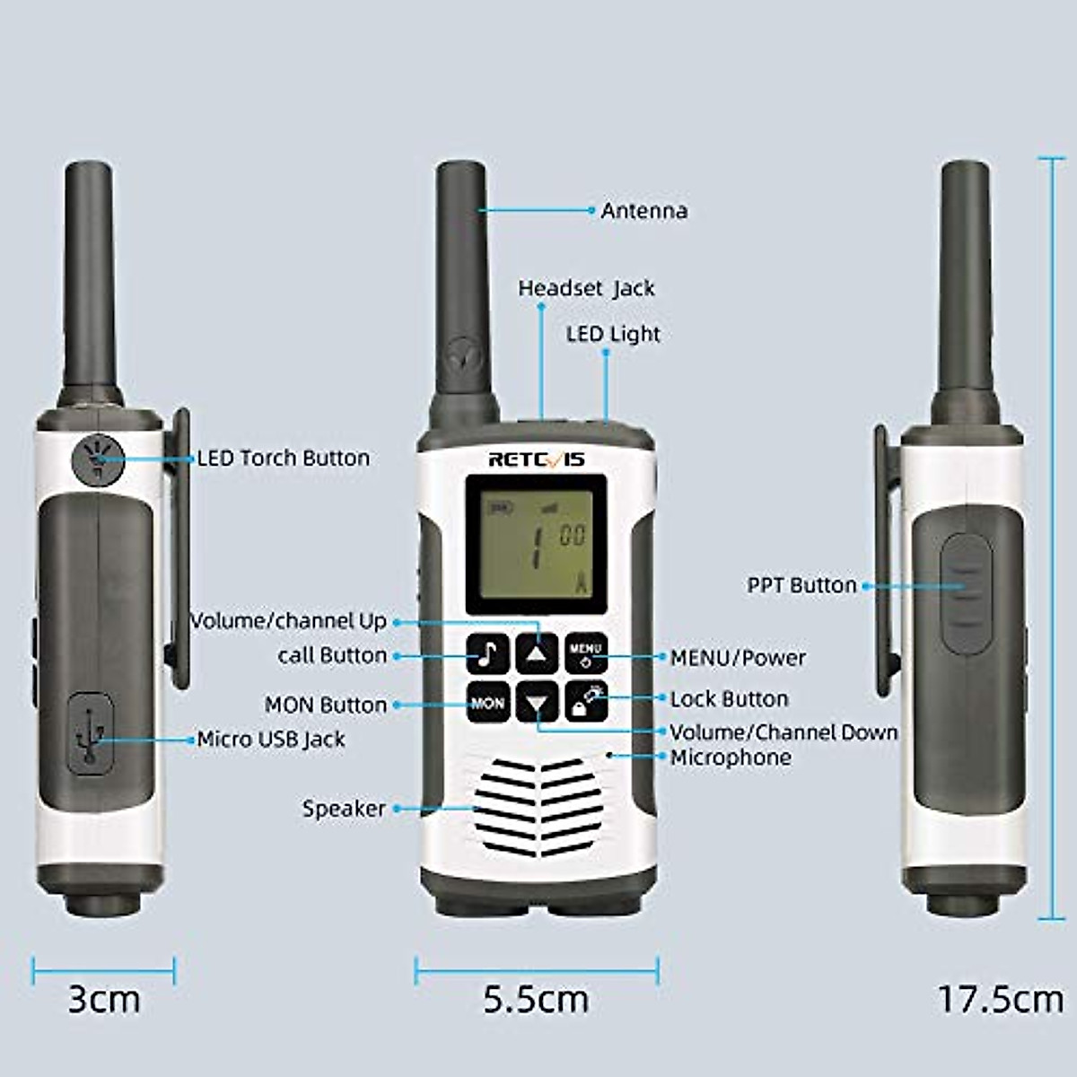 Retevis RT45 Walkie Talkies for Adults,Rechargeable 2 Way Radios Long Range, NOAA,Flashlight,VOX,SOS,Portable FRS Two-Way Radios with AA NIMH Battery USB Charger for Camping Hiking(2 Pack)