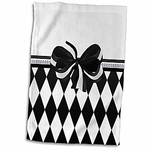 3D Rose Elegant Black and White Harlequin with Printed Bow Towel, 15" x 22", Multicolor