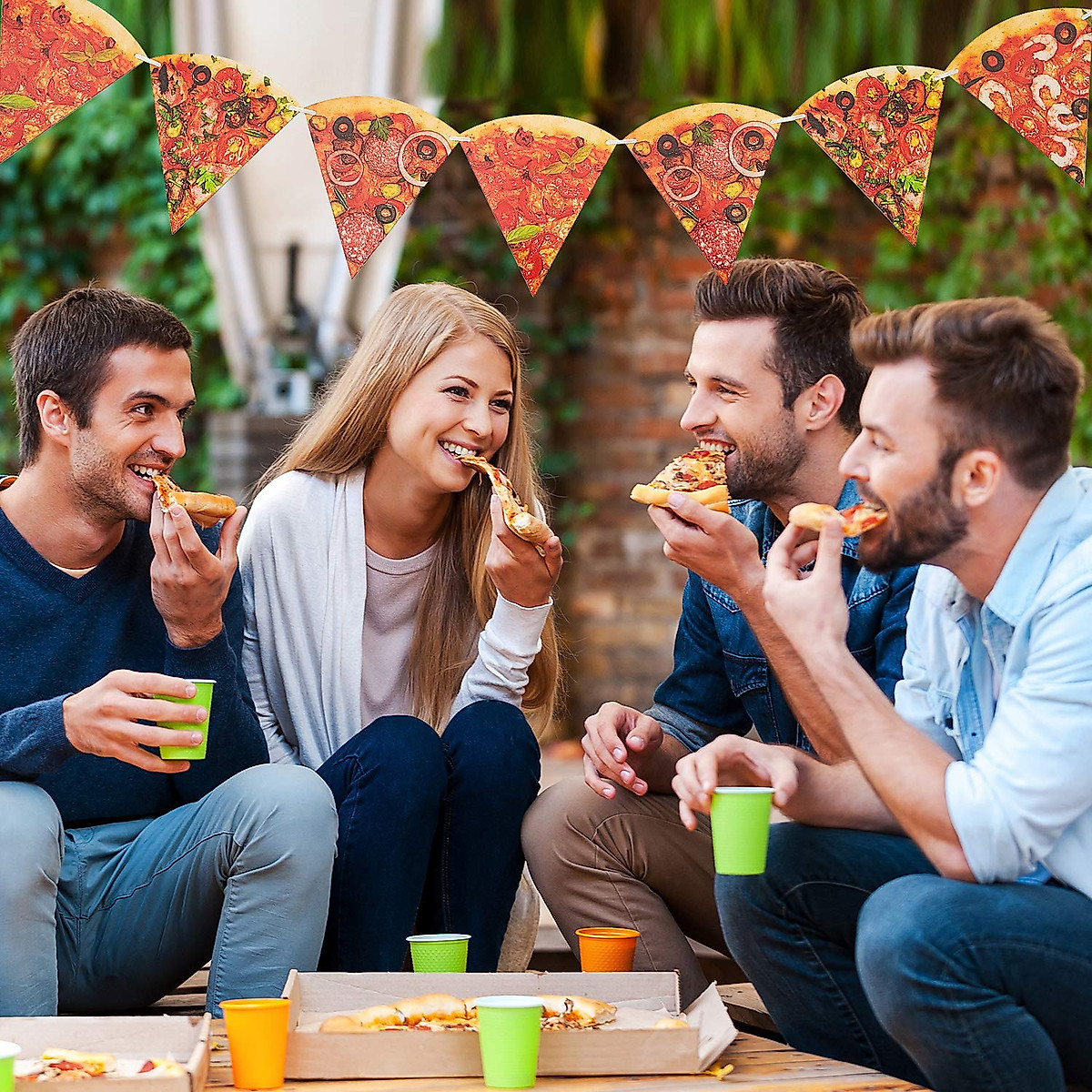 4 Pieces Pizza Photo Banner Pizza Pennant Pizza Party Theme Decoration for Pizza Themed Birthday Baby Shower Party Supply, Pre-assembled