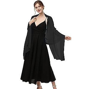 Chiffon Shawls and Wraps for Evening Dresses Women Elegant Soft Scarf Bridal Scarve Wedding Stole(Black(chiffon), One Size)