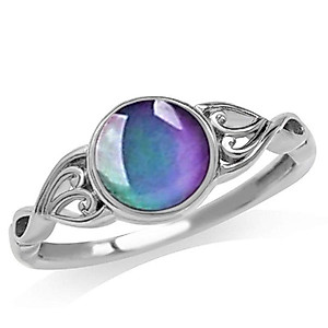 FLYYQMIAO 925 Silver Temperature-Control Changeable Ring Mood Change Color Rings Retro Flower Round Stone Engagement Mood Ring for Women Mystery ring (6#)