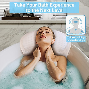 Bath Pillow Luxury Bathtub Pillow - Bath Pillows for Tub Neck and Back Support, Ergonomic Tub Pillow for Bath with 4D Air Mesh + 6 Strong Suction Cups, Great Spa Gifts Bathtub Accessories