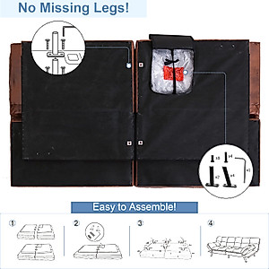 MUUEGM Futon Sofa Bed Couch Memory Foam Sleeper Daybed,Convertible Modern Faux Leather Loveseat for Living Room,Compact Space,Office,Apartment,Dorm,Adjustable Arm&Back Sofabed, Brown-new