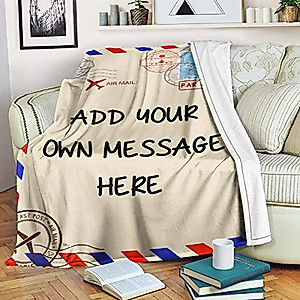 VTH GLOBAL Personalized Custom Name Message Text for Daughter Son Mom Dad Wife Husband Girlfriend Boyfriend Handwriting Letter Airmail Christmas Birthday Fleece Sherpa Blanket Bed Throw