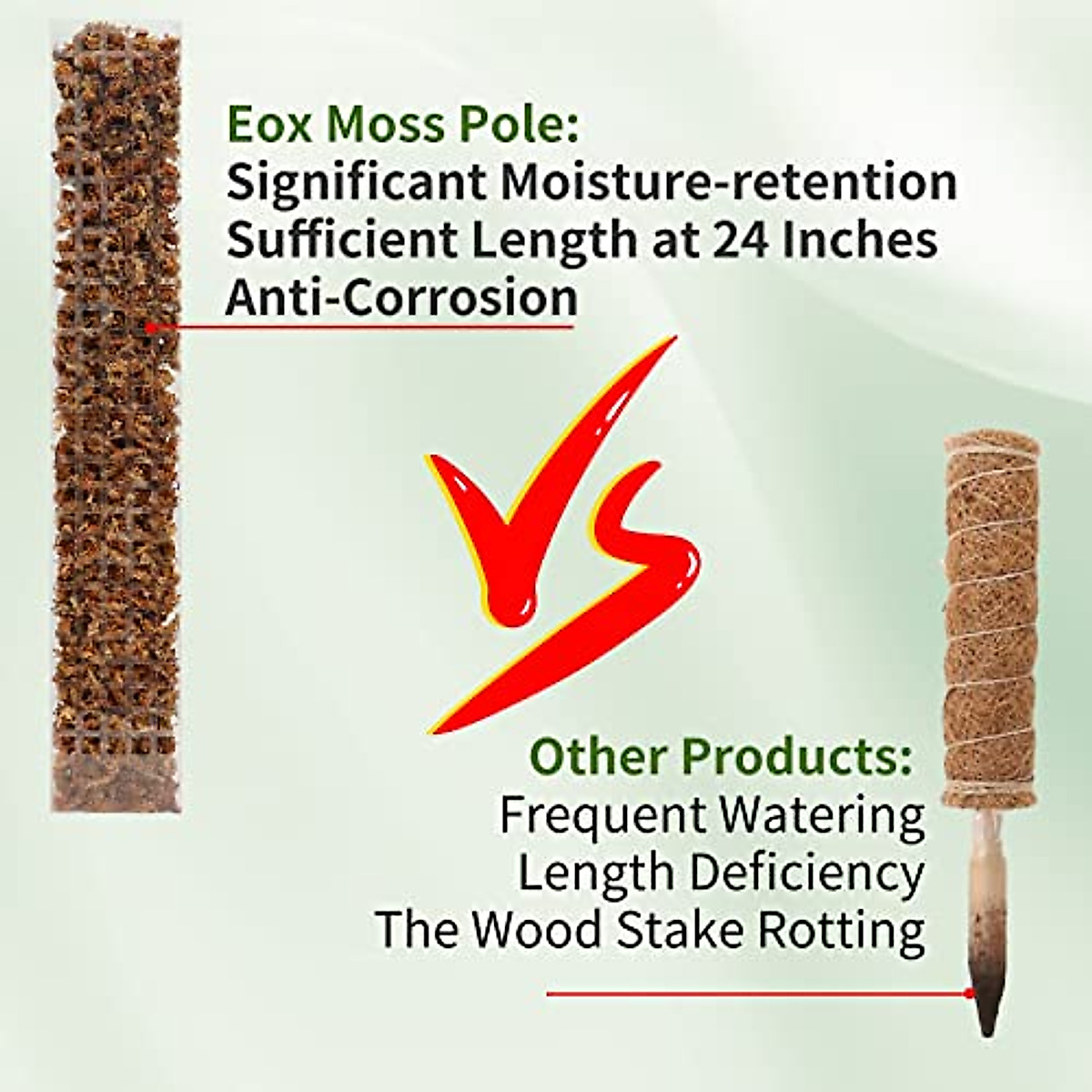 EOX 4 Pcs 24 Inch Plastic Moss Pole for Plants Monstera, Climbing Plants, Plant Support for Indoor Plants Work with Sphagnum Moss