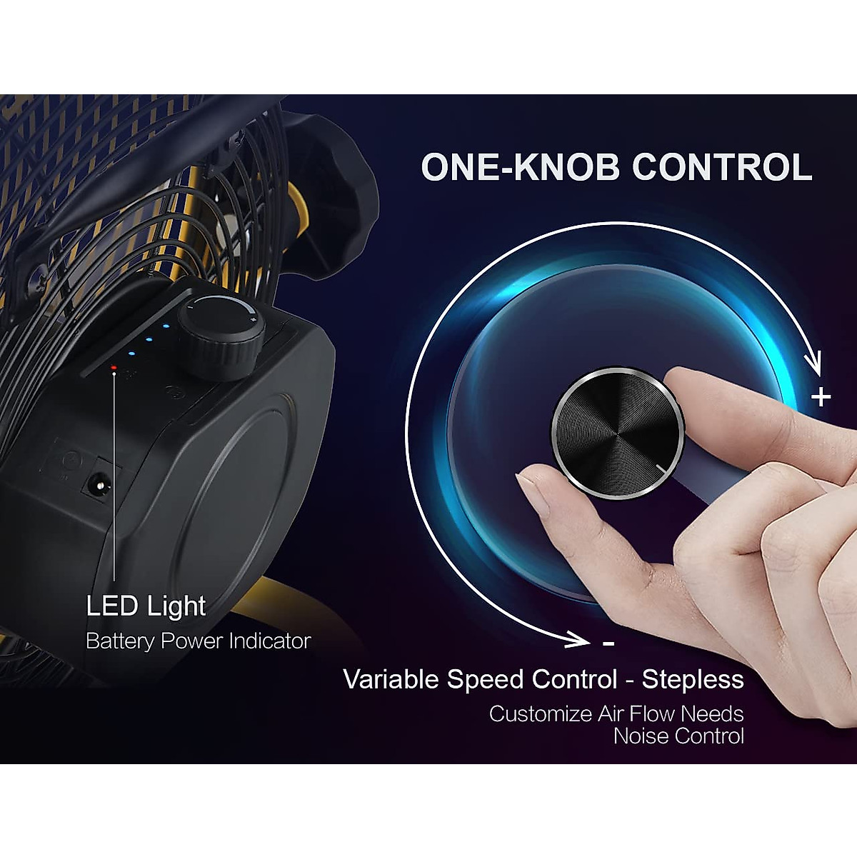 Geek Aire 10" Portable Battery Operated Fan with Metal Blade, 360 Vertical Tilt, 24 h Run Time Cordless Fan for Camping Travel Tent Hurricane Home