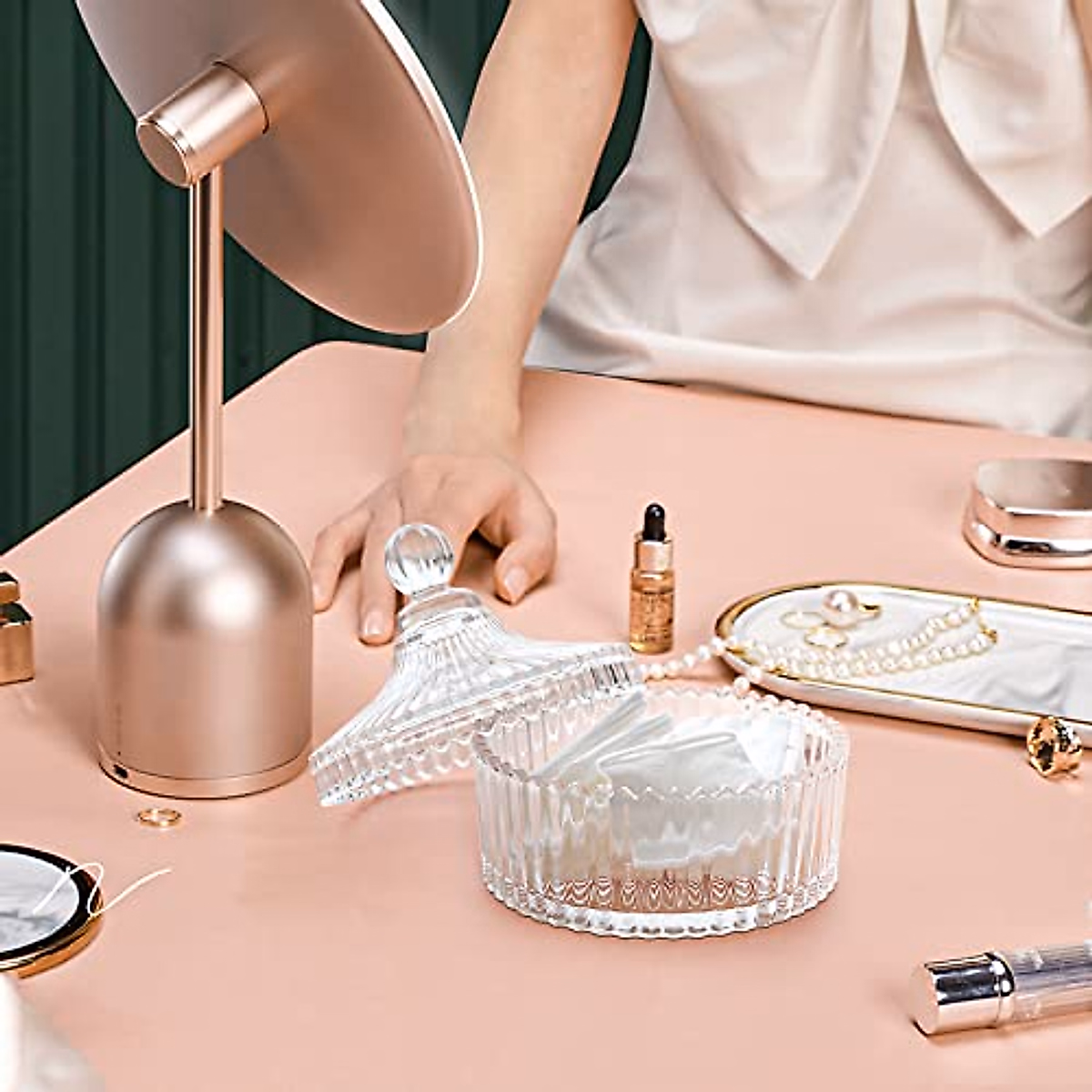 ComSaf Glass Candy Dish with Lid Decorative Candy Bowl, Crystal Covered Candy Jar for Home Office Desk, Set of 3