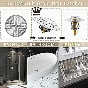 Haftaby Upgraded Tub Stopper Bathtub Drain Plug with Drain Hair Catcher Pop-Up Shower Stopper Hair Trap for 1.6-2.0 Inch