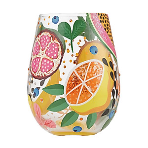 Enesco Lolita Tropical Fruit Stemless Glass, 4.53-inch Height, Multicolor