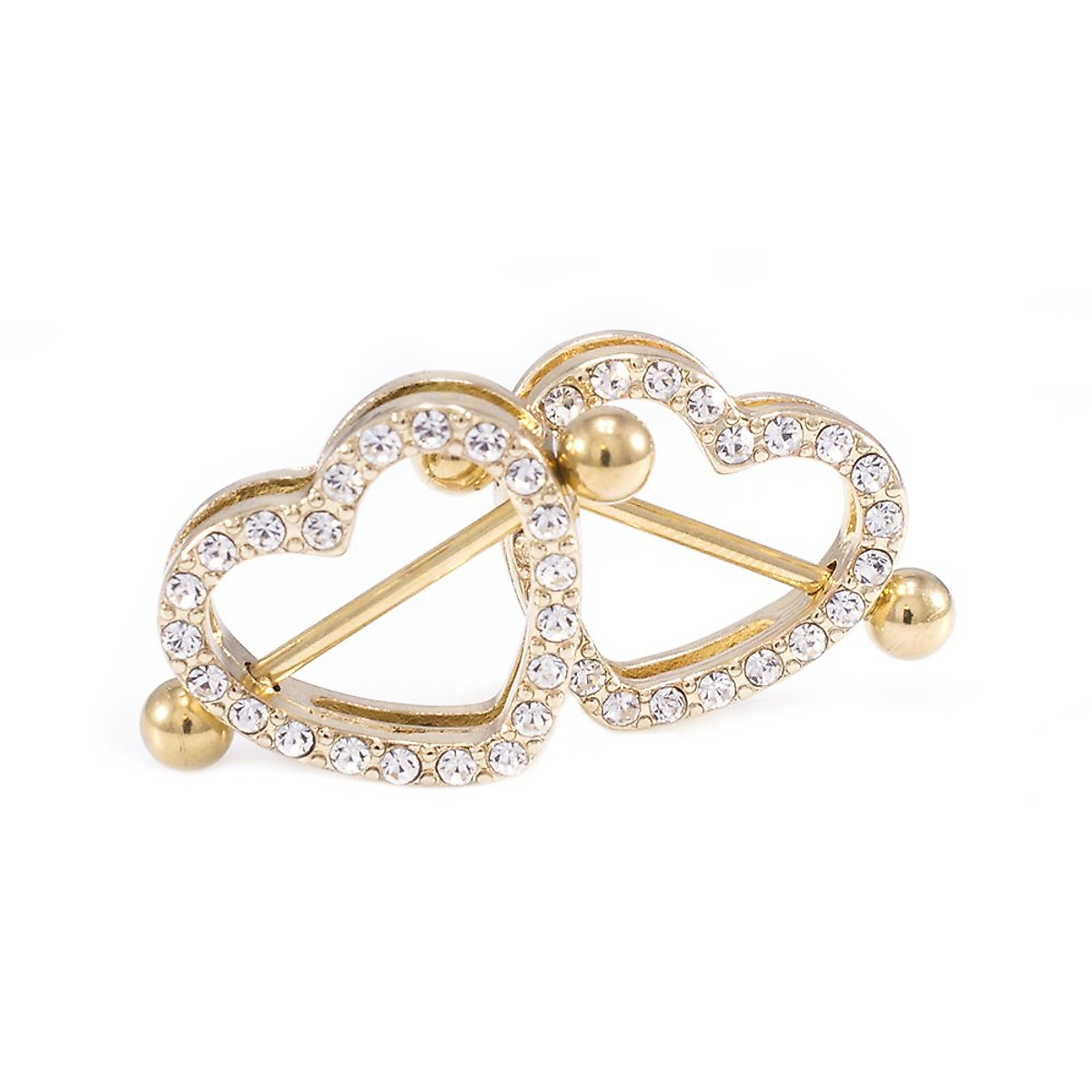 BodyJewelryOnline Heart-Shaped Nipple Shield Barbell Ring, Paved CZ Gems, Ion-Plated Gold Tone, 14 Gauge Shaft Barbell, Smooth Quality Finish, Hypoallergenic, Nickel-Free, Durable, Comfortable