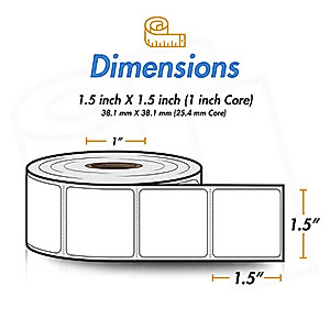 (4 Rolls, 900/Roll) 1.5” x 1.5” Direct Thermal Labels - 1” Core, Compatible with Rollo Label Printer & Zebra Desktop Printers - All Purpose QR Barcode Address Label - Adhesive Perforated