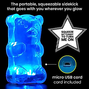 Gummygoods Squeezable Gummy Bear Night Light - Rechargeable, Portable, Squishy Lamp, 60-Min Sleep Timer for Kids & Adults, Baby Nursery, and Dorm Rooms - (Blue)