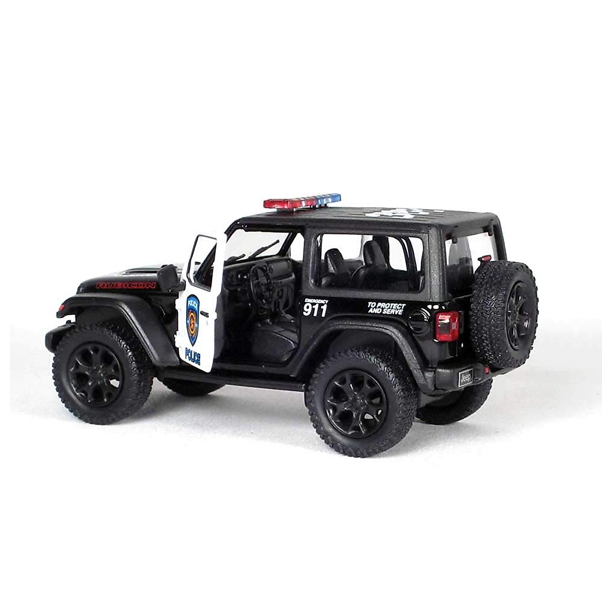 KiNSMART 5" Die-cast: 2018 Jeep Wrangler Rubicon Police Edition (Black/White)