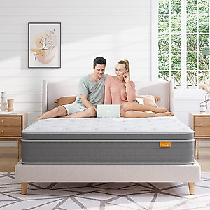 Sweetnight Queen Mattress, 12 Inch Memory Foam and Hybrid Innerspring Mattress for Motion Isolation and Cool Sleep, Mattress Queen, Grey, Island