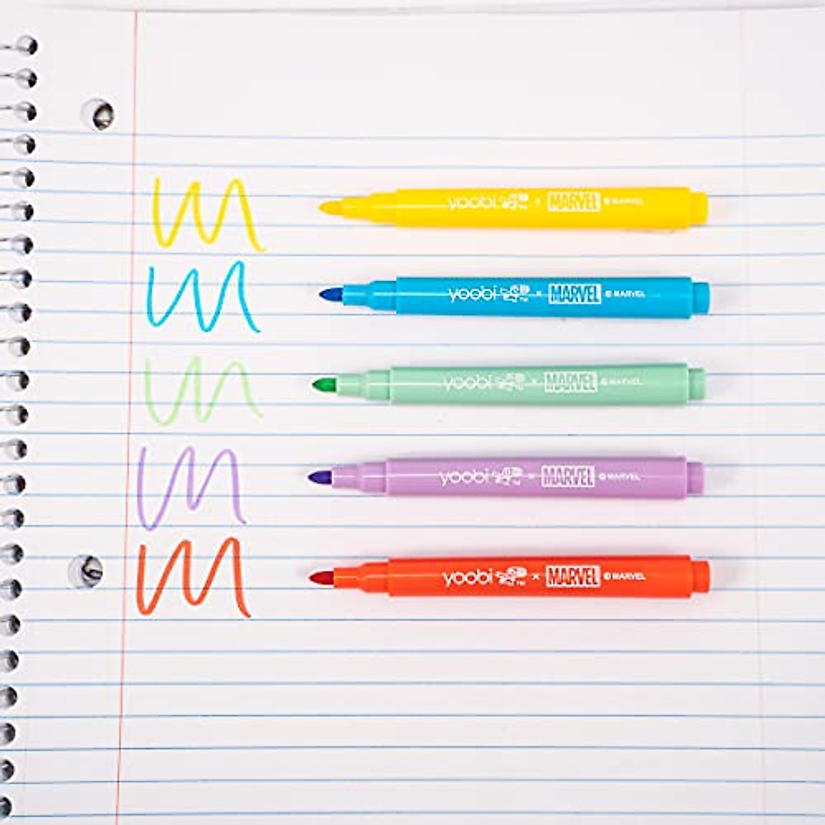 Yoobi x Marvel Mini Markers for Kids w/Spider-Man Charms (2 Pack) – Pastel & Bright Colored Markers in Red, Lavender, Mint, Blue, & Yellow w/Interchangeable Silicone Charms – Pastel Kids Markers