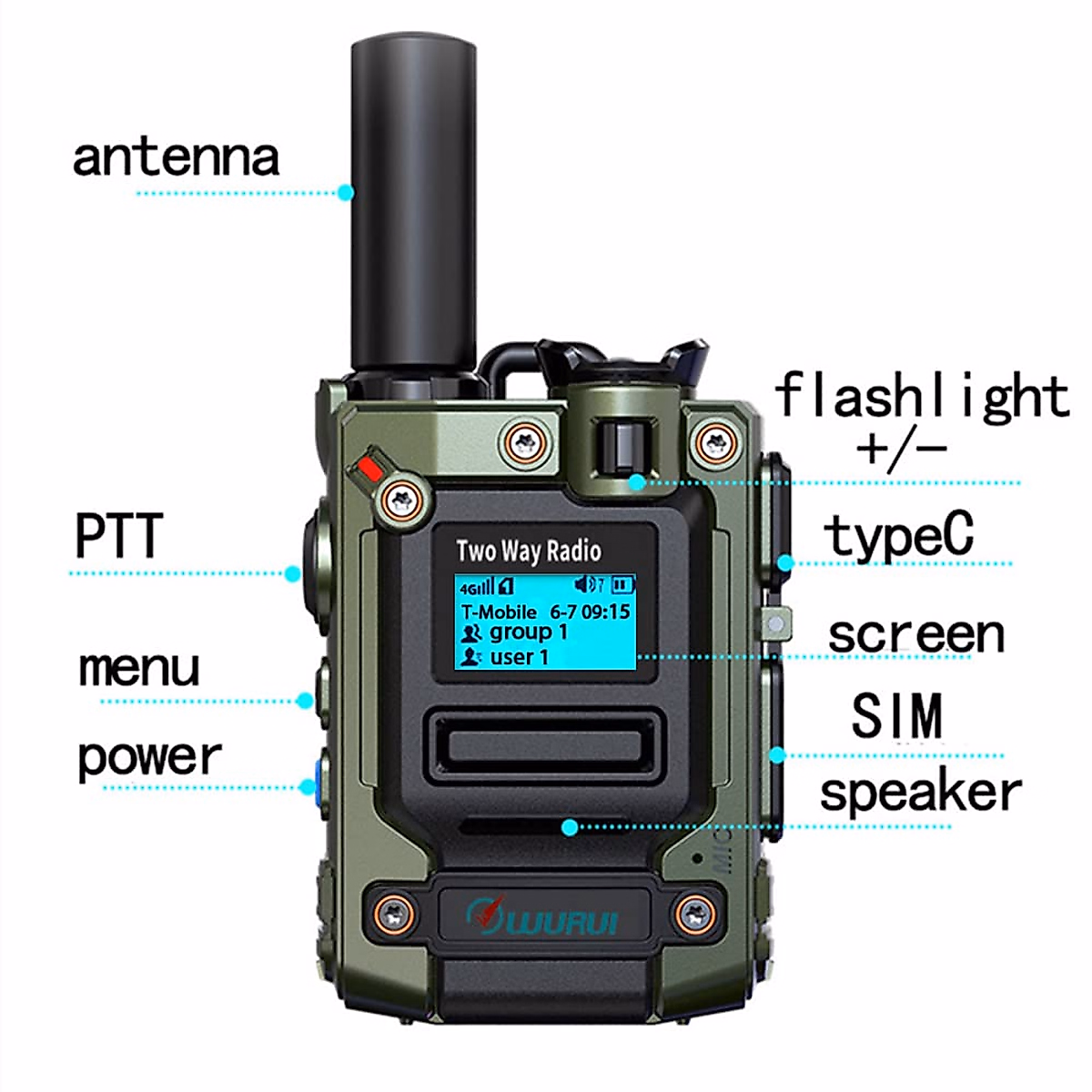 Wurui TXQ K300 Global-ptt 4G POC walkie Talkie for Adults Long Range intercom 1000 Miles Distance Network Two Way Radio… (2greenwithcard)