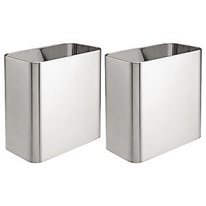 mDesign Small Metal 2.4 Gallon/9 Liter Trash Can Wastebasket Garbage Bin for Bathroom, Slim Rubbish Waste Bin Trashcans for Master/Guest Bath, Mirri Collection, 2 Pack, Brushed Chrome