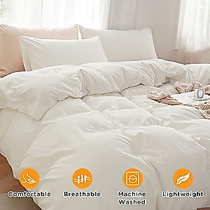 TOCOMOA Duvet Cover Queen Size, 100% Microfiber Off White Comforter Cover Set, Ultra Soft 3 Pieces Bedding Set with 1 Duvet Cover 90x90 inches and 2 Pillowcases