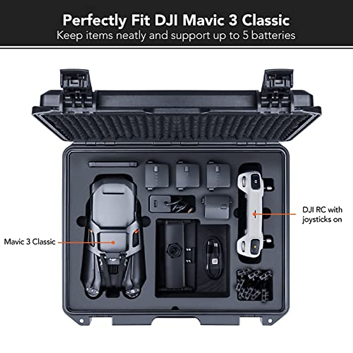 Lykus Titan M320 Waterproof Hard Case for DJI Mavic 3 Classic, Mavic 3/Cine, Fit DJI RC/RC Pro and Lanyard, Free MicroSD Card Case Included [CASE ONLY]