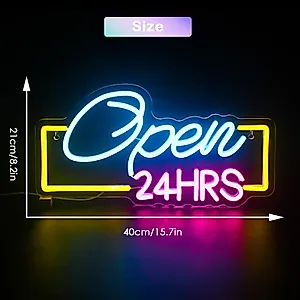 JURONGYILU Open 24 HRS Neon Sign Led Neon Lights for Wall Decor USB Light Up Signs for Business Bedroom Home Bar Shop Salon Hotel