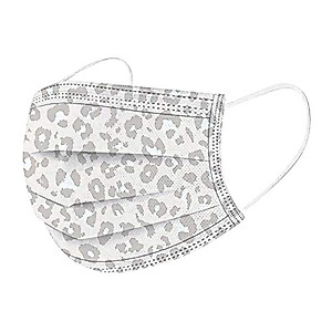 50PC Leopard Disposable Face Masks with Cute Designs Cheetah Printed Paper Masks 3 Ply Breathable Comfortable Full Face Cover Protection Mask for Women Adults (A)