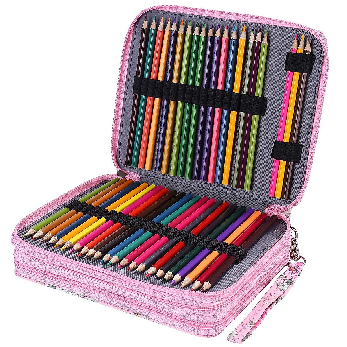 Shulaner 120 Slots Colored Pencil Case with Zipper Closure Large Capacity Pink Rose Oxford Pen Organizer Flower Pencil Holder