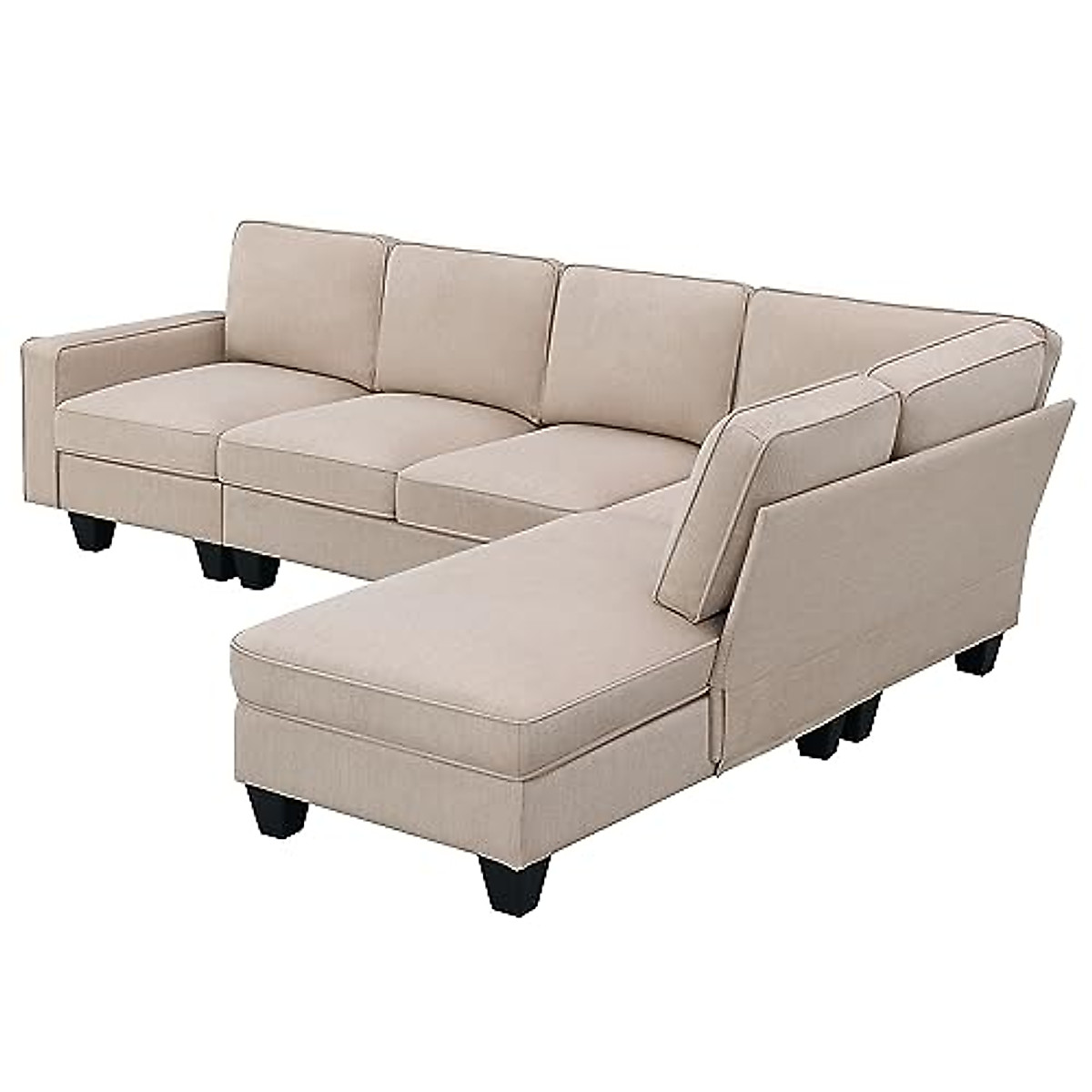 Lifeand 104.378, 7-seat Linen Fabric Couch Set with Chaise Lounge and Convertible Ottoman for Living Room,Apartment,Office Modern L-Shaped Sectional Sofa, Khaki