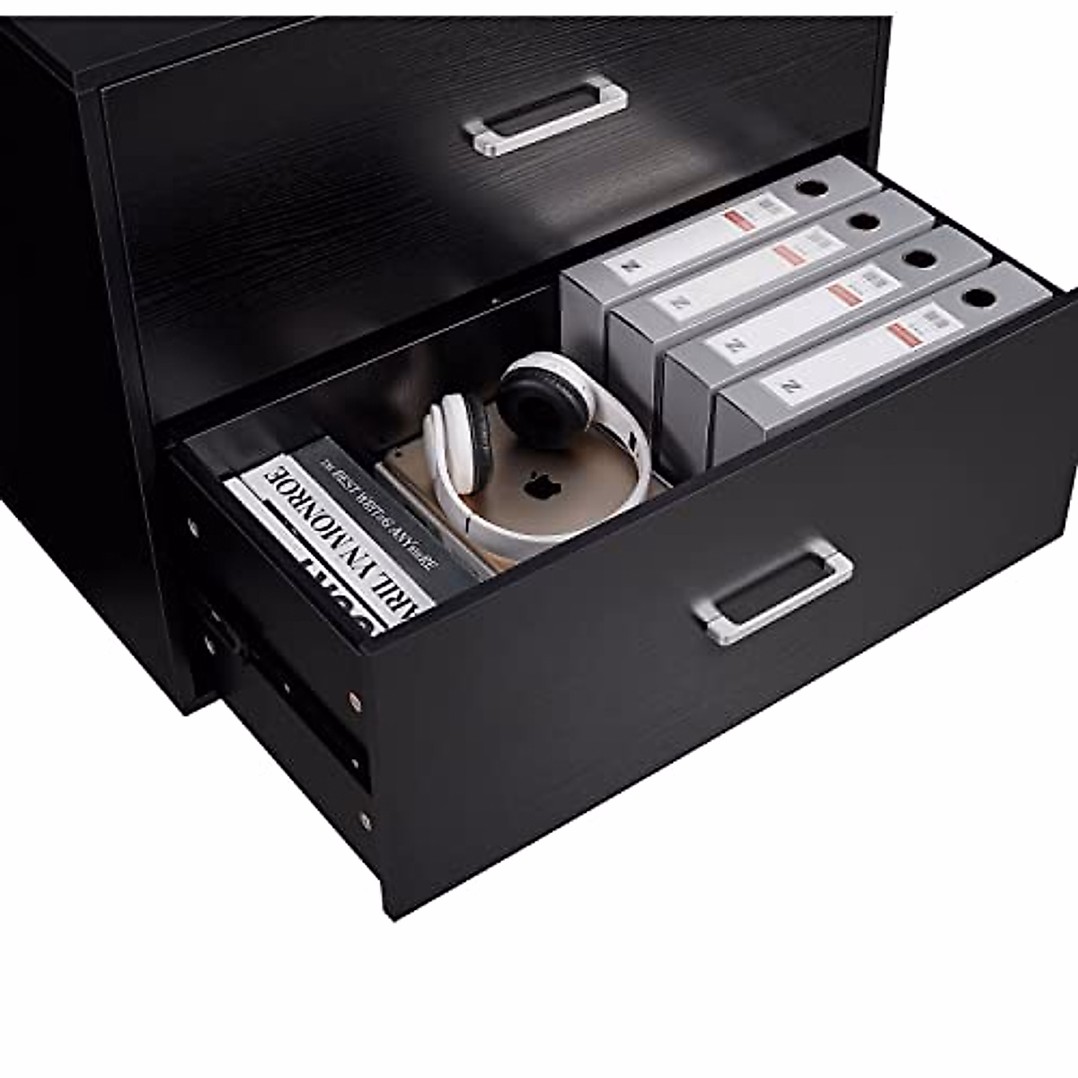 GEDELITE Wooden Lateral File Cabinet with 2 Drawer, Sliver Handle Office Storage Filing Cabinet for Legal/Letter/A4 File,16.54" D x 30.31" W x 24" H,Black