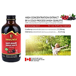 Immunia Urinary Health. Cranberry & Elderberry Concentrate to be Consumed for The Prevention of Urinary Infections. Natural. Delicious. 5 ml/Day. 1-Pack. USA