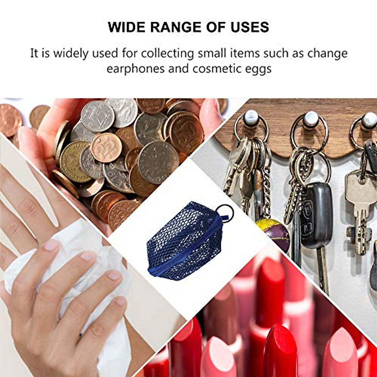 ABOOFAN Small Zipper Mesh Makeup Pouch Bags with Keychain Mini Coin Bag Wallet Cosmetic Small Storage Bag Transparent Travel Toiletry Bag for Women