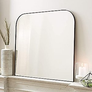 EGHOME 30x34'' Black Arched Mantel Mirror Arch Rounded Corner Mirror for Bathroom, Living Room or Powder Room