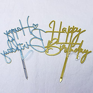 Gold Birthday Cake Topper, 6pcs Acrylic Birthday Cake Toppers Happy Birthday Cake Toppers for Birthday Decorations Gold Topper for Girls Women's Party Decorations