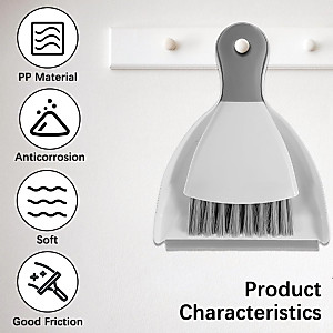 Mini Dustpan and Brush Set, Portable Table Top Cleaning Brush and Dustpan Combo Dining Table Crumb Sweeper with Soft Bristles Multipurpose Compact Dust Pan and Hand Broom for Cleaning (Grey)