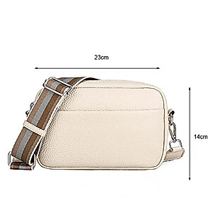 Lushandy Leather Crossbody Bags for Women Crossbody Camera Bag Purse Thick Strap Trendy Small Shoulder Bag with Guitar Strap (Beige)