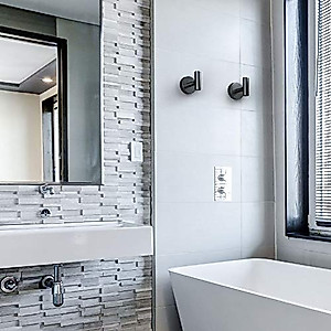 YAKAON Matte Black Towel Coat Hooks for Bathroom, SUS 304 Stainless Steel Single Towel/Robe Clothes Hook, Contemporary Hotel Style Wall Mounted 2 Pack