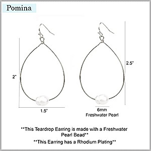 Pomina Lightweight Pearl Hoop Earrings, Gold Teardrop Pearl Dangle Drop Earrings for Women (Rhodium)