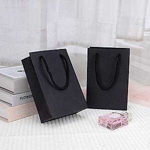 Katfort Mini Small Black Paper Gift Bags 50 Pack, 5.1x2.4x7.5inch Small Black Gift Bags Bulk with Cotton Handle, Small Size Matte Black Bags for Gifts Kraft Paper Bag