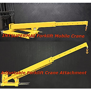 INTSUPERMAI Forklift Mobile Crane Adjustable Forklift Crane Attachment with Truss Hoist Jib Boom Hook for Extension Attachment Equipment 2 Ton / 4400 LB