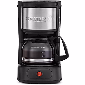Holstein Housewares 5 Cup Coffee Maker, Black with Stainless Steel - User Friendly One-Touch Operation
