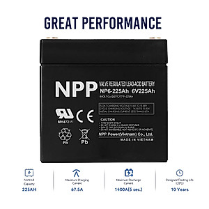 NP6-225Ah (4 Pcs) AGM Rechargeable Battery with T16A Terminal, Replace V6-225 Lead-Acid Battery, for Golf Carts, Pallet Jack, Solar Setup, Trolling Motor, RV, Marine, Wheelchair, Camping