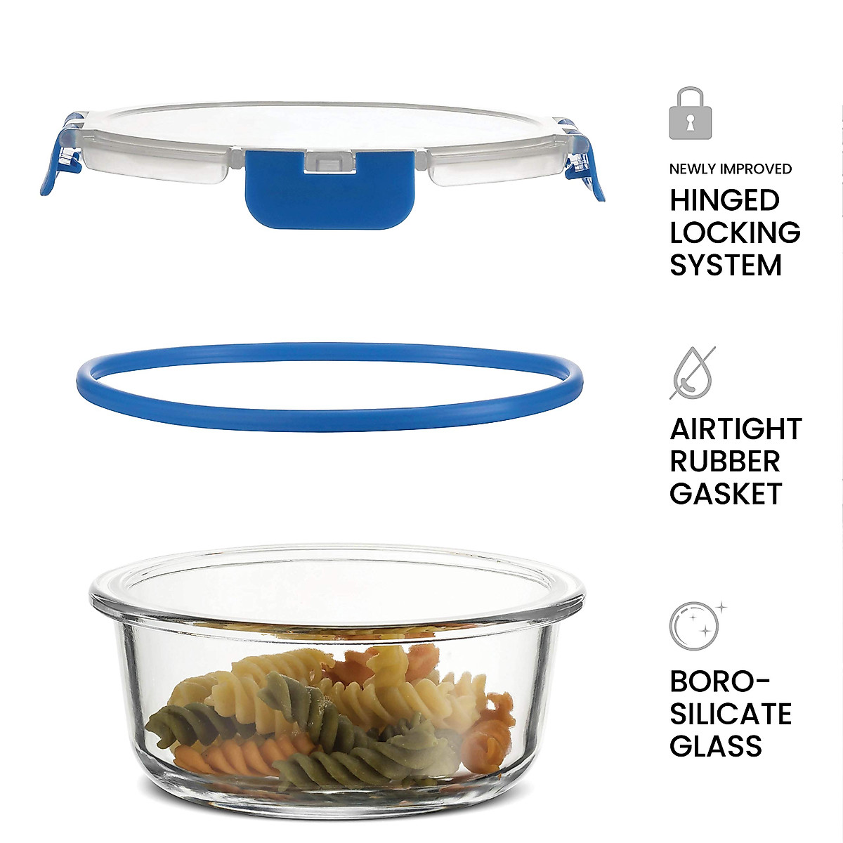 FineDine 24 Piece Glass Storage Containers with Lids - Leak Proof, Dishwasher Safe Glass Food Storage Containers for Meal Prep or Leftovers, Blue