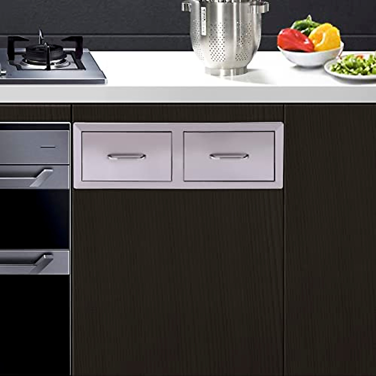 NICE CHOOSE Outdoor Kitchen Drawer 30''W x20''D x10''H Stainless Steel Horizontal Double BBQ Drawers with Handle for Outdoor Kitchen Grilling Station or Commercial BBQ Island