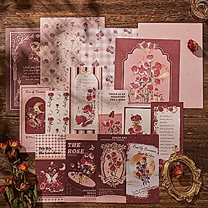 Scrapbooking Supplies Kit, Vintage Rose Aesthetic Scrapbook Kit for Bullet Junk Journal, Stationery, A6 Grid Notebook, Flower DIY Journaling Supplies, Birthday Craft Gift Teen Girl Kid Women