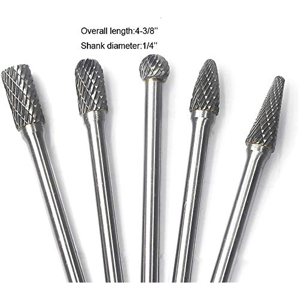 Carbide Burrs Set 5pcs JESTUOUS 1/4 Inch Shank Diameter Extended Long Double Cut edge Solid Tungsten Carbide Burr Rotery File for Die Grinder Bits Drilling