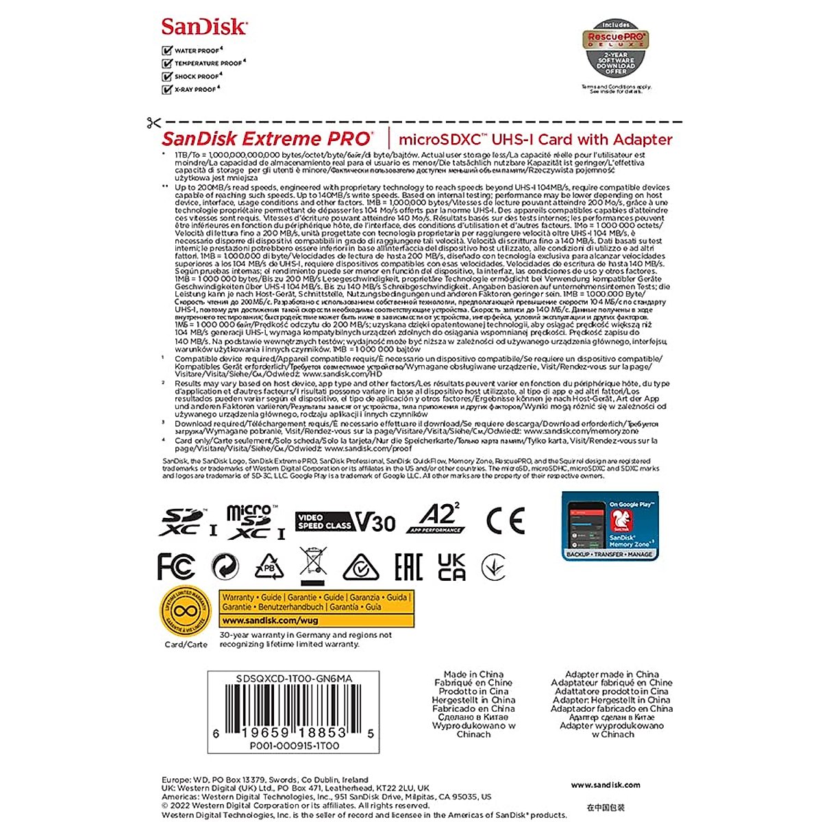 SanDisk 1TB Quick Flow Technology Extreme PRO microSD with Adapter C10, U3, V30, A2, 200MB Read Speed 140 MB Write Speed UHS-I Card