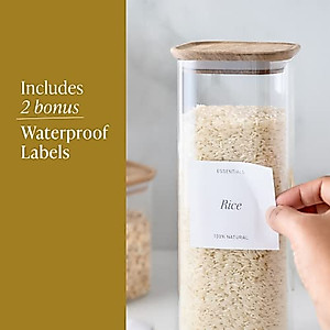 Bloom & Breeze Airtight Glass Pasta Containers for Pantry, Spaghetti Container, Glass Cereal Containers Storage, Rice Dispenser, Square Glass Storage Acacia Lids, Pack of 2, 73oz