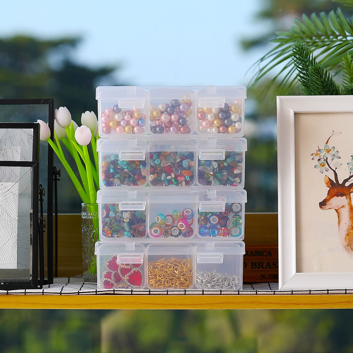 Clear Plastic Storage Cases Small Beads Organizer Container Transparent Boxes with Hinged Lid for Small Items with Hinged Lid and Rectangle Clear Craft Supply Cases (52 Pieces)